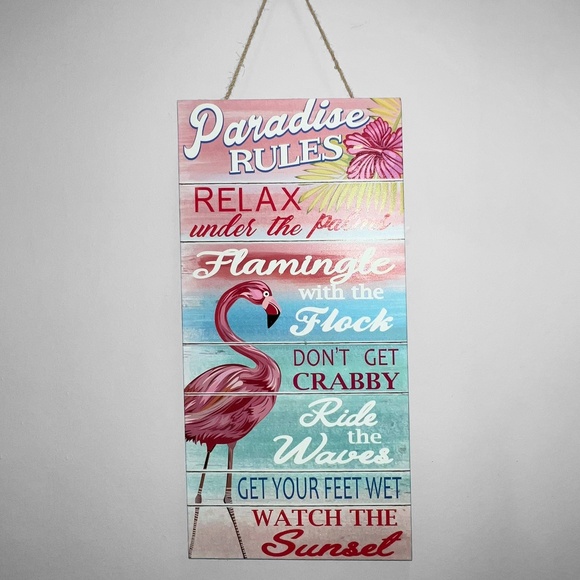 Wall Decor | Paradise Rules Pink Flamingo Wall Sign | Poshmark